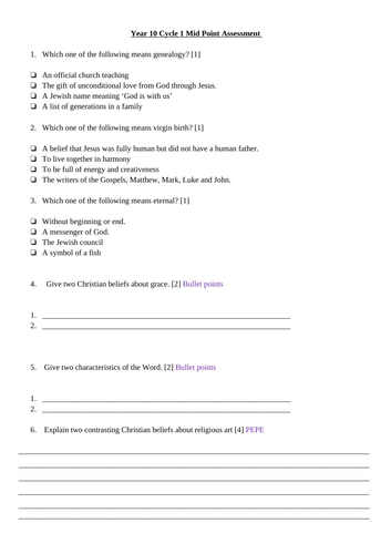 AQA B Catholic Christianity - Unit 2 Incarnation Mid point + End point assessments. | Teaching ...