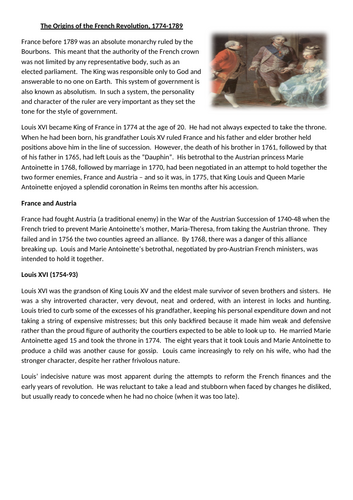 GCSE History - The French Revolution - Louis XVI | Teaching Resources