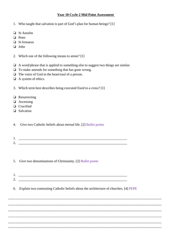 Unit 4 Redemption Assessment Materials. AQA B Catholic Christianity GCSE | Teaching Resources