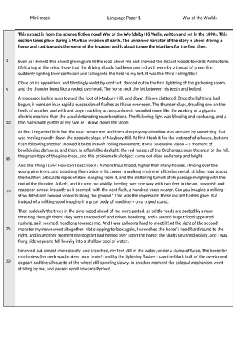 5 Mini Mocks AQA English Language Paper 1 | Teaching Resources