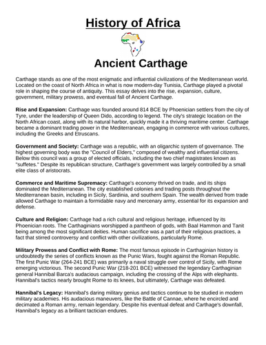 Ancient Africa Article & Questions Bundle (24 WORD Assignments ...