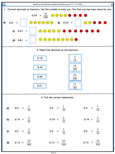 Decimals as Fractions 3 worksheets with answers | Teaching Resources