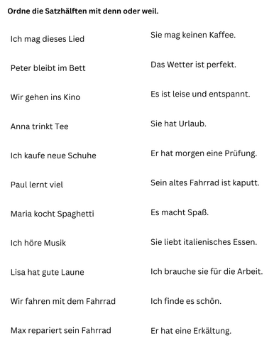denn weil weil sentences in german exercises - weil und denn sätze ...