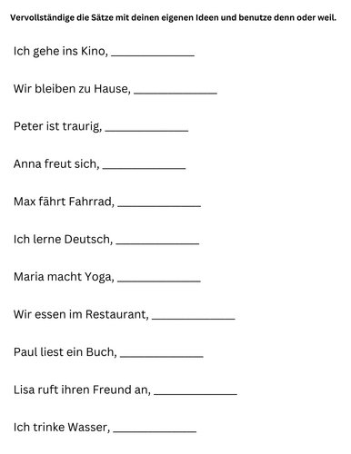 denn weil weil sentences in german exercises - weil und denn sätze ...