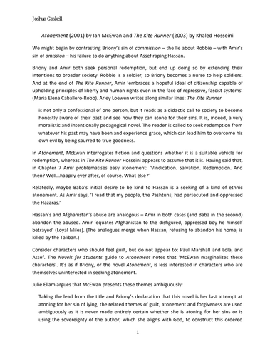 Coursework: ‘Atonement’ and ‘The Kite Runner’ | Teaching Resources