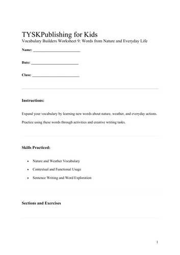 Vocabulary Builders Worksheet 9: Words from Nature and Everyday Life ...