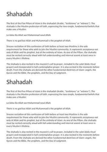 Islam Shahadah 1 hr lesson, PPT & handouts | Teaching Resources