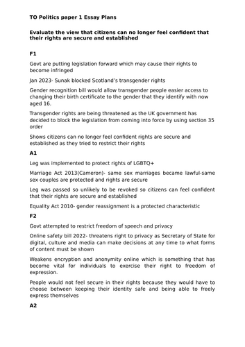 Politics Paper 1 essay plans | Teaching Resources