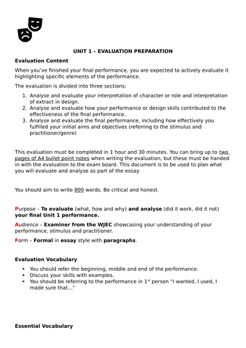 Unit 1 WJEC/EDUQAS Drama GCSE Evaluation Preparation Guide | Teaching ... Unit 1 WJEC/EDUQAS Drama GCSE Evaluation Preparation Guide | Teaching ...