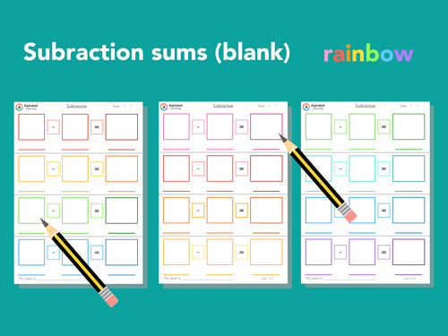 Subtraction sums (blank) Rainbow and B&W | Teaching Resources