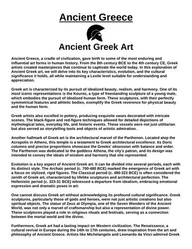 Ancient Greek Art “Article & Questions” Assignment (ANCIENT GREECE ...