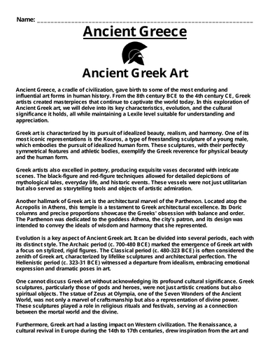 Ancient Greek Art “Article & Questions” Assignment (ANCIENT GREECE ...