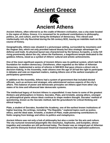 Ancient Athens “Article & Questions” Assignment (ANCIENT GREECE ...