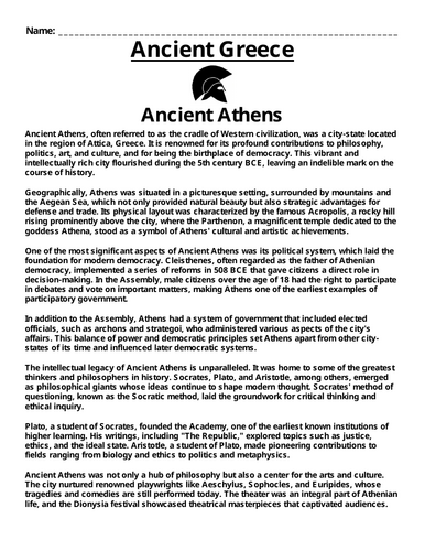 Ancient Athens “Article & Questions” Assignment (ANCIENT GREECE ...