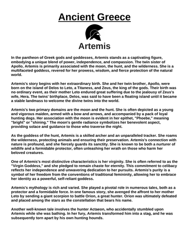 Artemis “Article & Questions” Assignment (ANCIENT GREECE) | Teaching ...