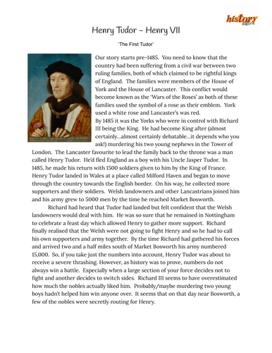 The Tudors - Henry VII | Teaching Resources
