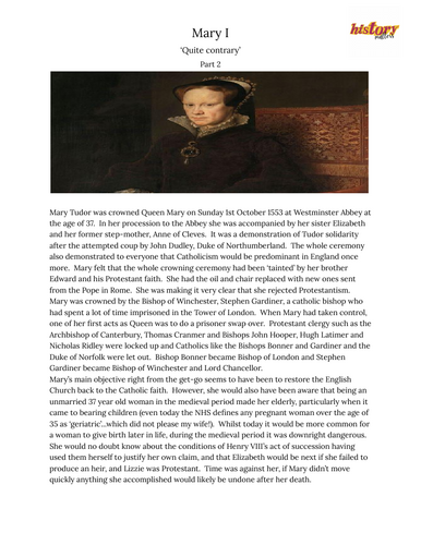 Tudors - Mary 1 Part 2 | Teaching Resources