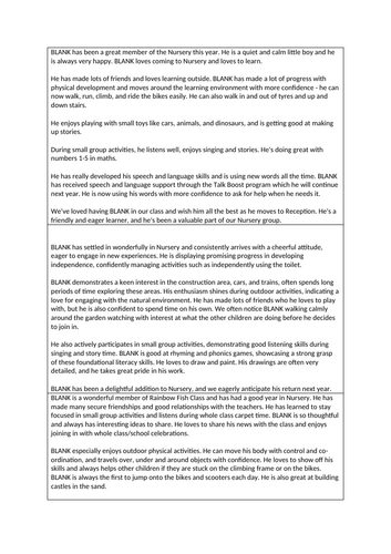 EYFS Report Statements Very detailed | Teaching Resources