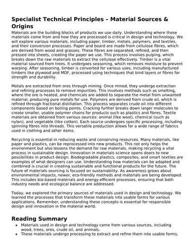 AQA DT Specialist Technical Principles - Sources and origins | Teaching ...