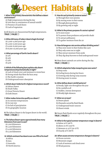 Desert Habitats Reading Resource | Teaching Resources