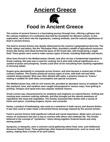 Food in Ancient Greece “Article & Questions” Assignment (ANCIENT GREECE ...
