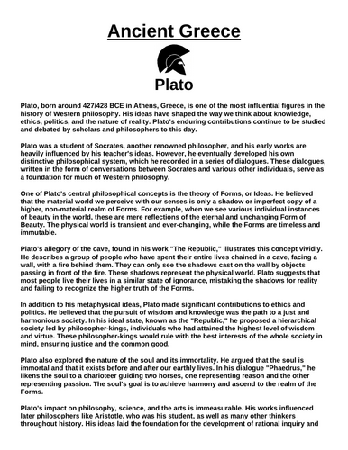 Plato “Article & Questions” Assignment (ANCIENT GREECE) | Teaching ...