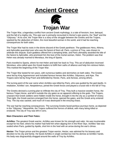 Trojan War “Article & Questions” Assignment (ANCIENT GREECE) | Teaching ...