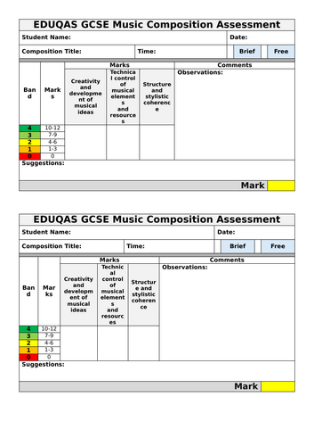 EDUQAS GCSE Music Composition Assessment template | Teaching Resources