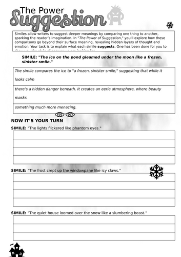 Explaining and Analysing Similes – 10 Do Now Worksheets for GCSE ...