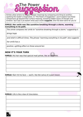Explaining and Analysing Similes – 10 Do Now Worksheets for GCSE ...