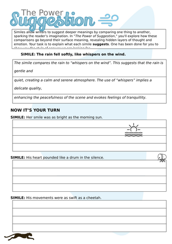 Explaining and Analysing Similes – 10 Do Now Worksheets for GCSE ...