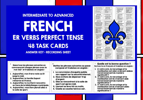 FRENCH ER VERBS PERFECT TENSE CHALLENGE CARDS | Teaching Resources