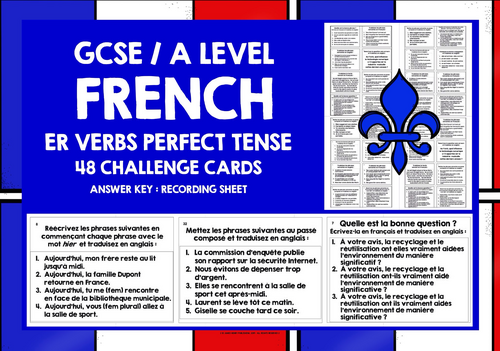 FRENCH ER VERBS PERFECT TENSE CHALLENGE CARDS | Teaching Resources