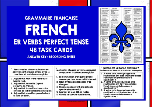 FRENCH ER VERBS PERFECT TENSE CHALLENGE CARDS | Teaching Resources