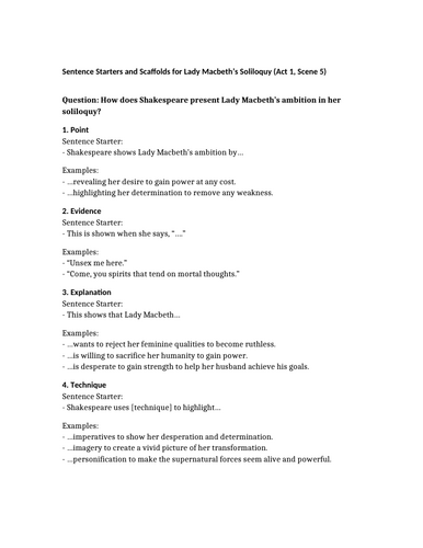 Unsex me here: Lady Macbeth SEND & LA REVISON | Teaching Resources