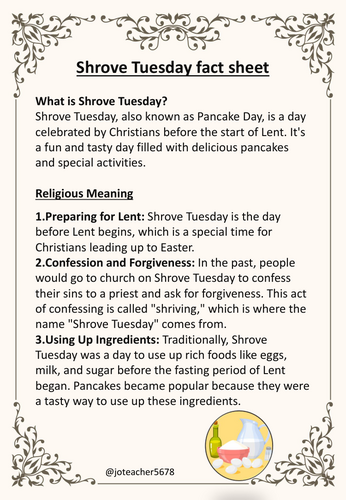 Shrove Tuesday 2 page fact sheet, PowerPoint, vocab & Comprehension | Teaching Resources