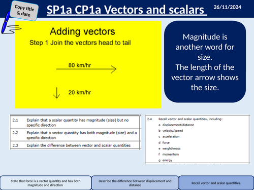 Edexcel GCSE Physics SP1a CP1a Vectors and scalars | Teaching Resources