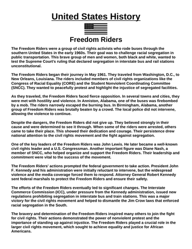 Freedom Riders “Article & Questions” Assignment | Teaching Resources