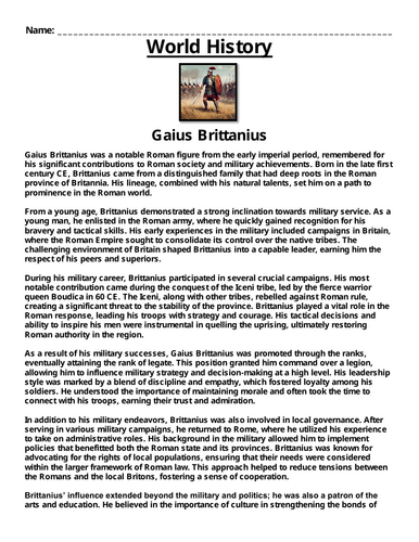 Gaius Brittanius Article & Questions” Assignment | Teaching Resources