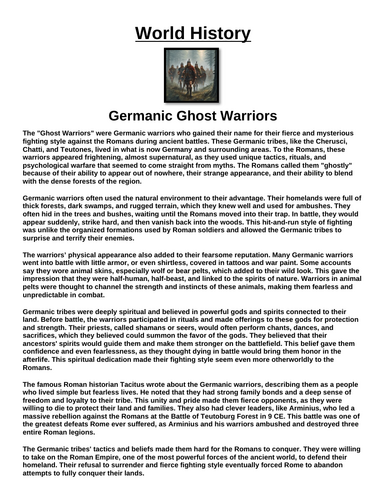 Germanic Ghost Warriors “Article & Questions” Assignment | Teaching ...