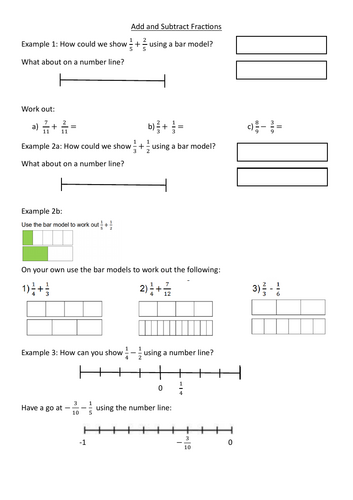 Addition and Subtraction of simple fractions intro Worksheet and ...
