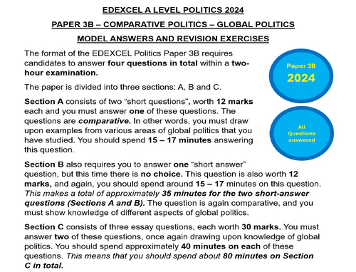 EDEXCEL A Level Politics Model Answers - Full Papers - Paper 3b Global Politics - 2024 - Handout ...