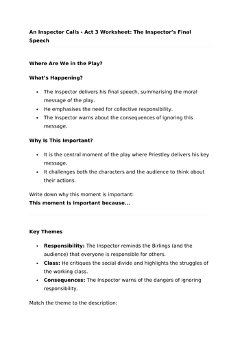 An Inspector Calls Act 3: SEND-Friendly Revision Lesson on the ...
