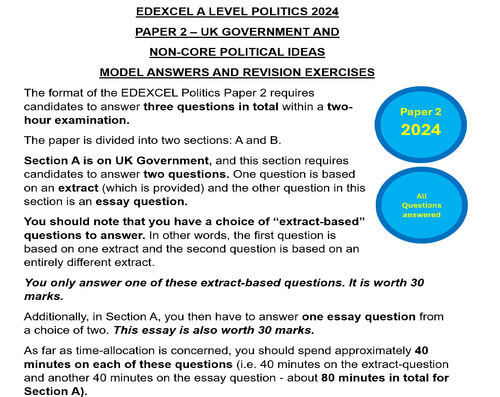 EDEXCEL A Level Politics Model Answers - Full Papers - Paper 2 - 2024 ...
