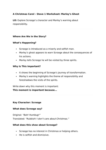 A Christmas Carol Stave 1: SEND-Friendly REVISION Lesson and Worksheet ...