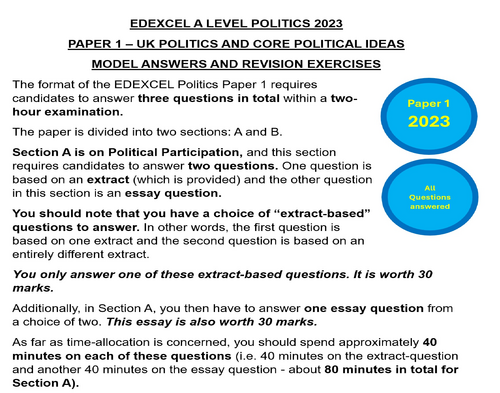 EDEXCEL A Level Politics Model Answers - Full Papers - Paper 1 - 2023 - Student Handout ...