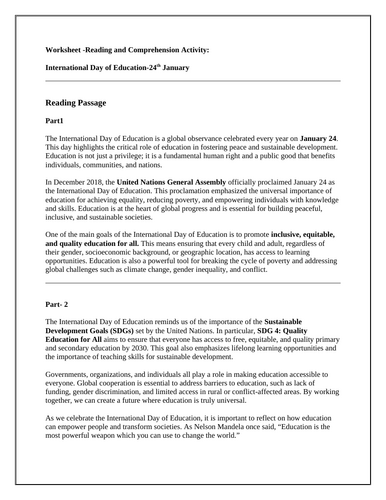 International Day of Education (24 Jan) Presentation, Reading ...