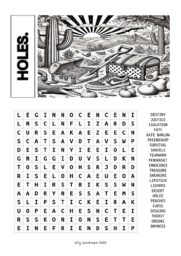 Holes Wordsearch and Colouring Page | Teaching Resources