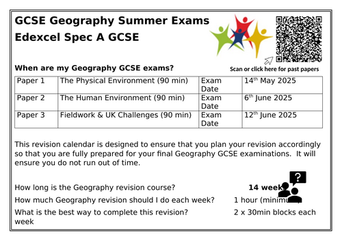 GCSE Geography Revision Calendar and Planner for Summer 2025 | Teaching ...