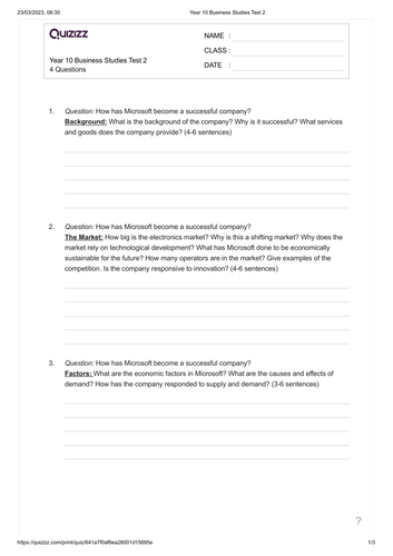 Business Studies - Year 10 | Teaching Resources